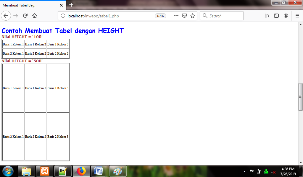 Cara Membuat Tabel dengan Width dan Height di HTML Inwepo
