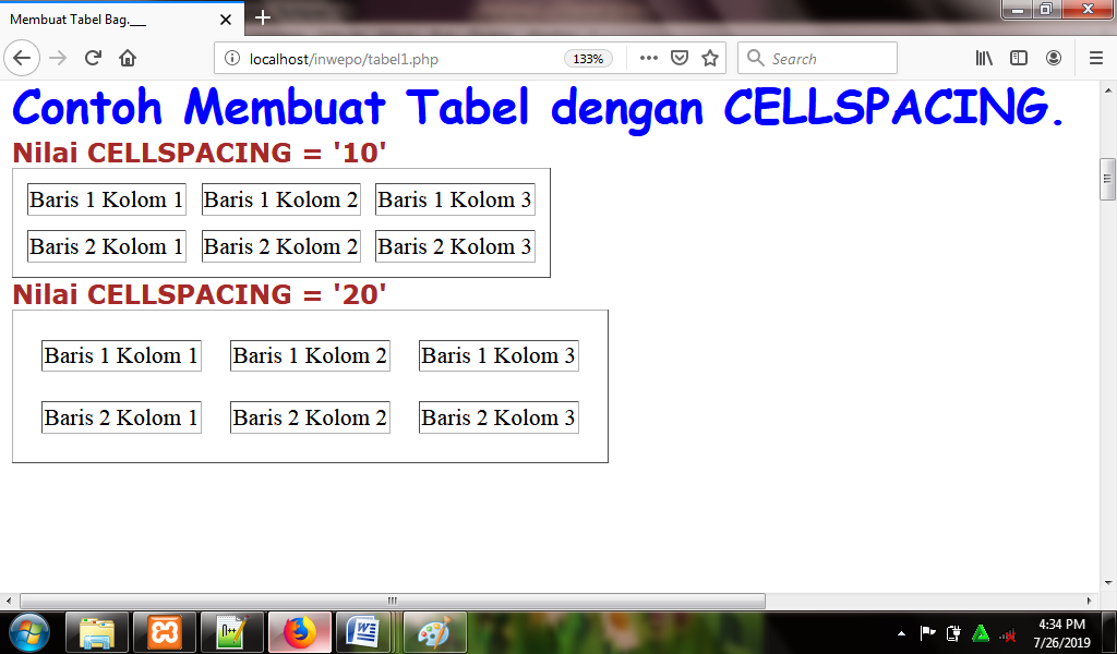 Cara Membuat Tabel dengan Cellspacing dan Cellpadding di HTML - Inwepo
