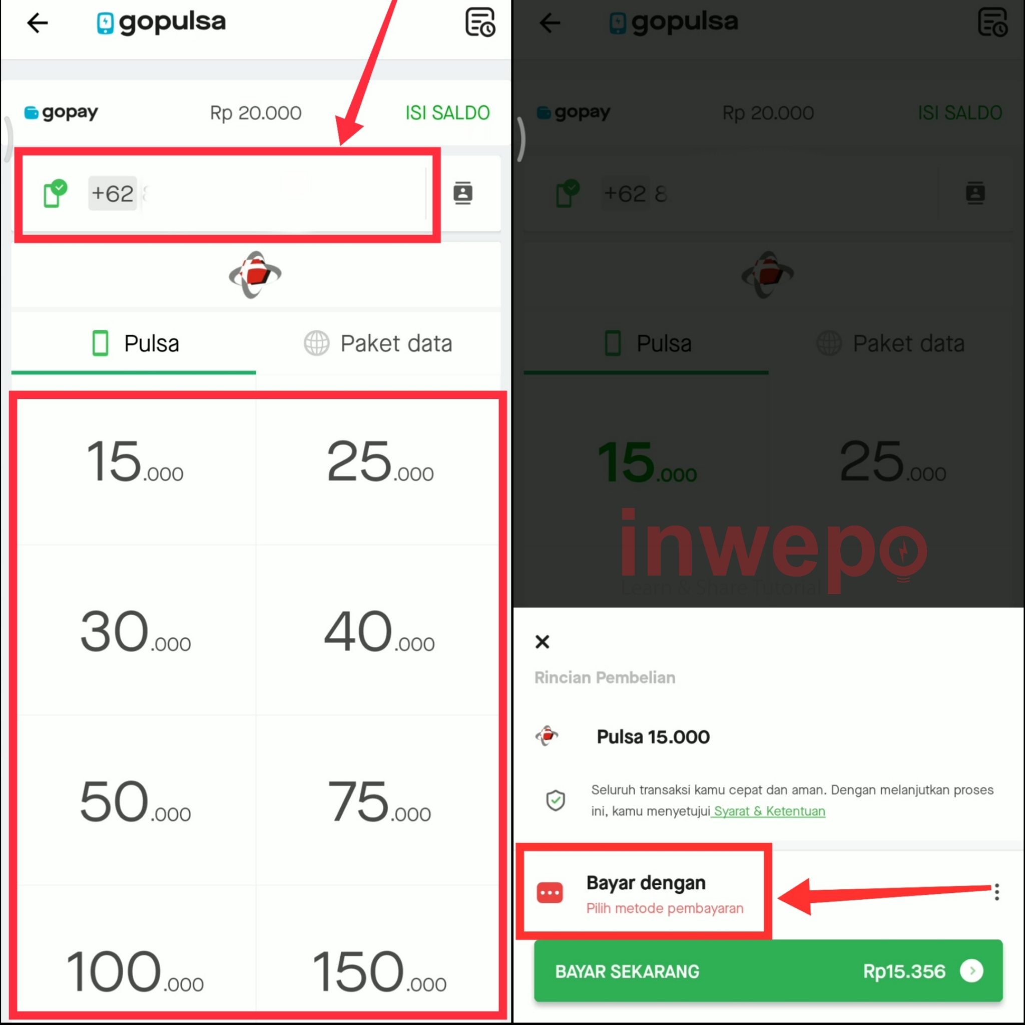 Cara Isi Pulsa dan Paket Data dengan GoPay di GoPulsa - Inwepo